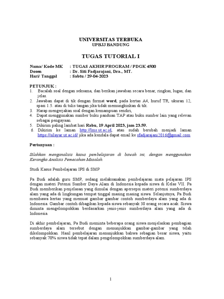 Naskah Soal - TT1 - PDGK 4500 - TAP | PDF