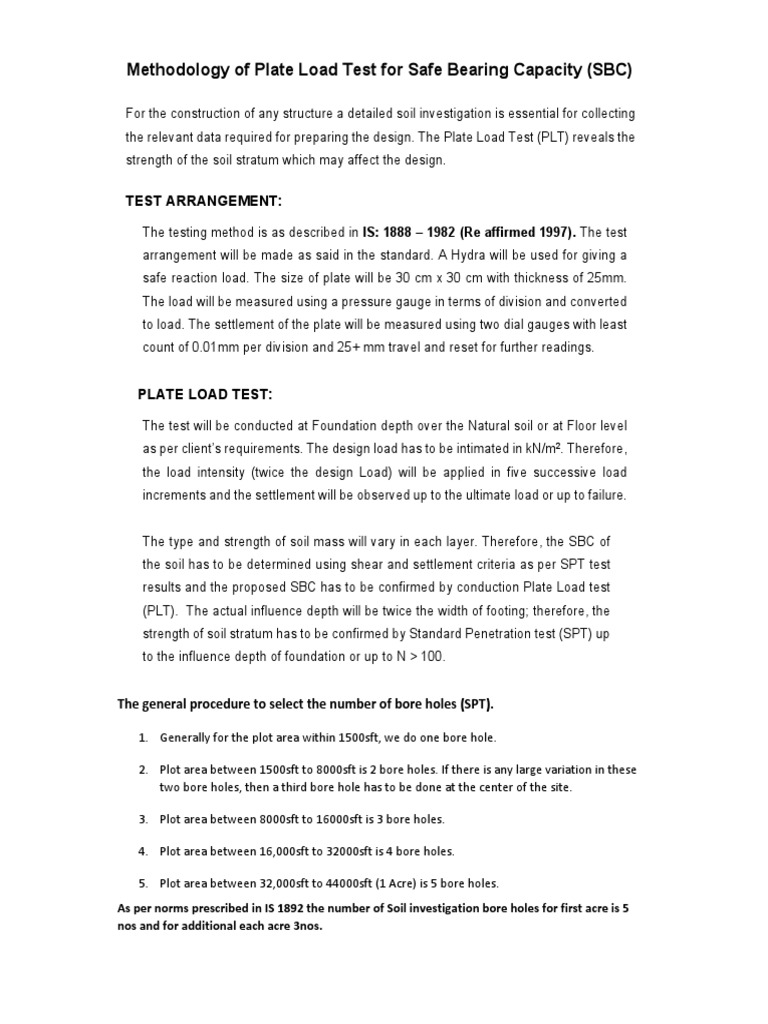 Plate Load Test Methodology for SBC | PDF