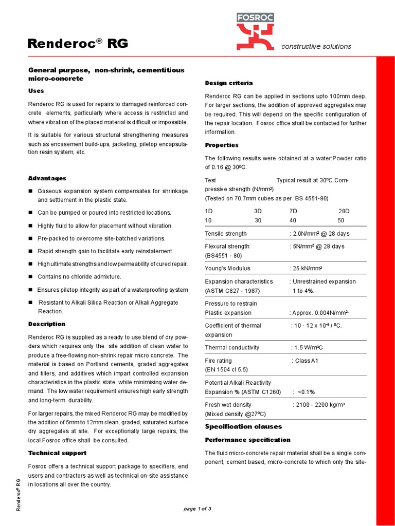 TDS Renderoc RG India | PDF | Concrete | Corrosion