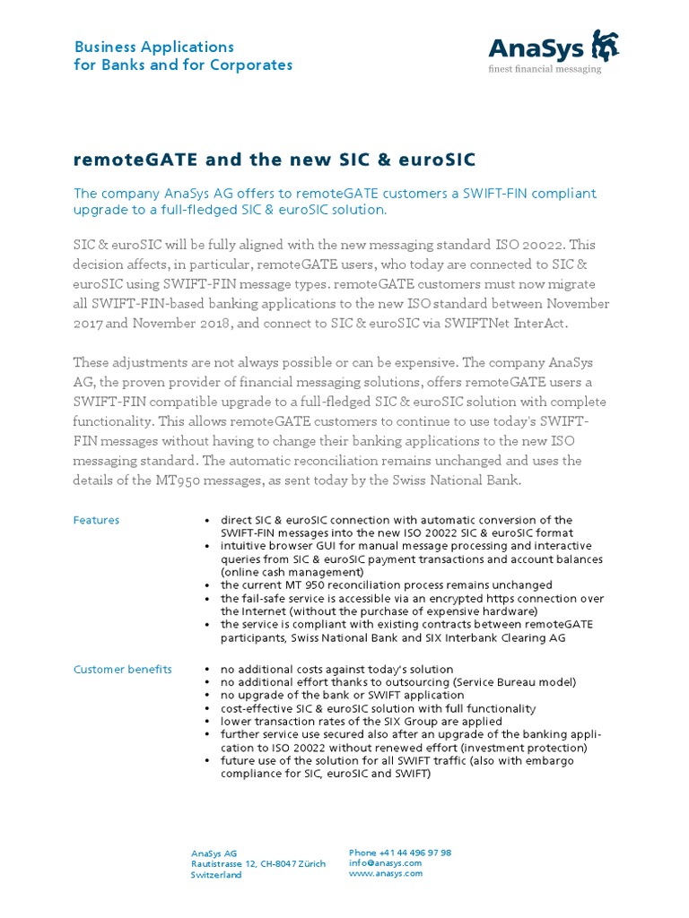 Remotegate and The New Sic & Eurosic: Business Applications For Banks ...