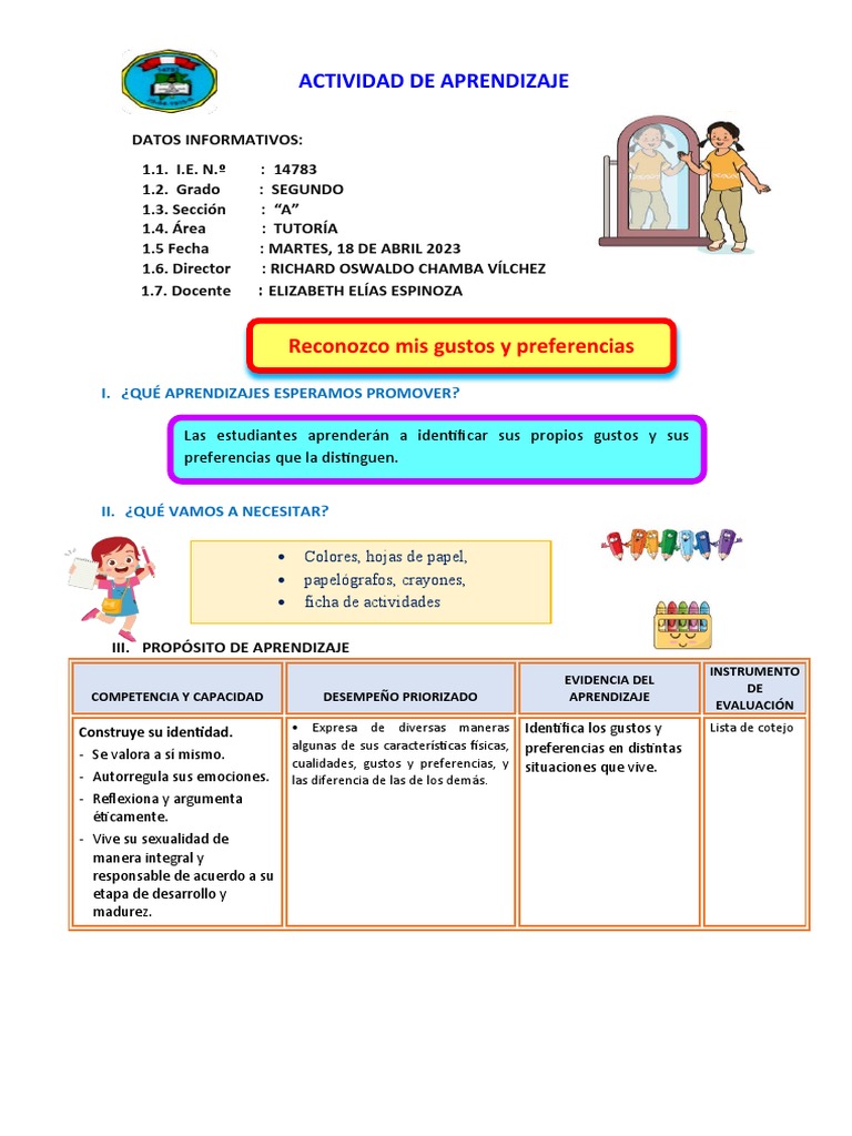 SESION TUT. Reconozco Mis Gustos y Preferencias | PDF