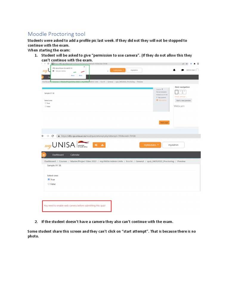 Moodle Exam Camera Requirements | PDF | Self-Improvement