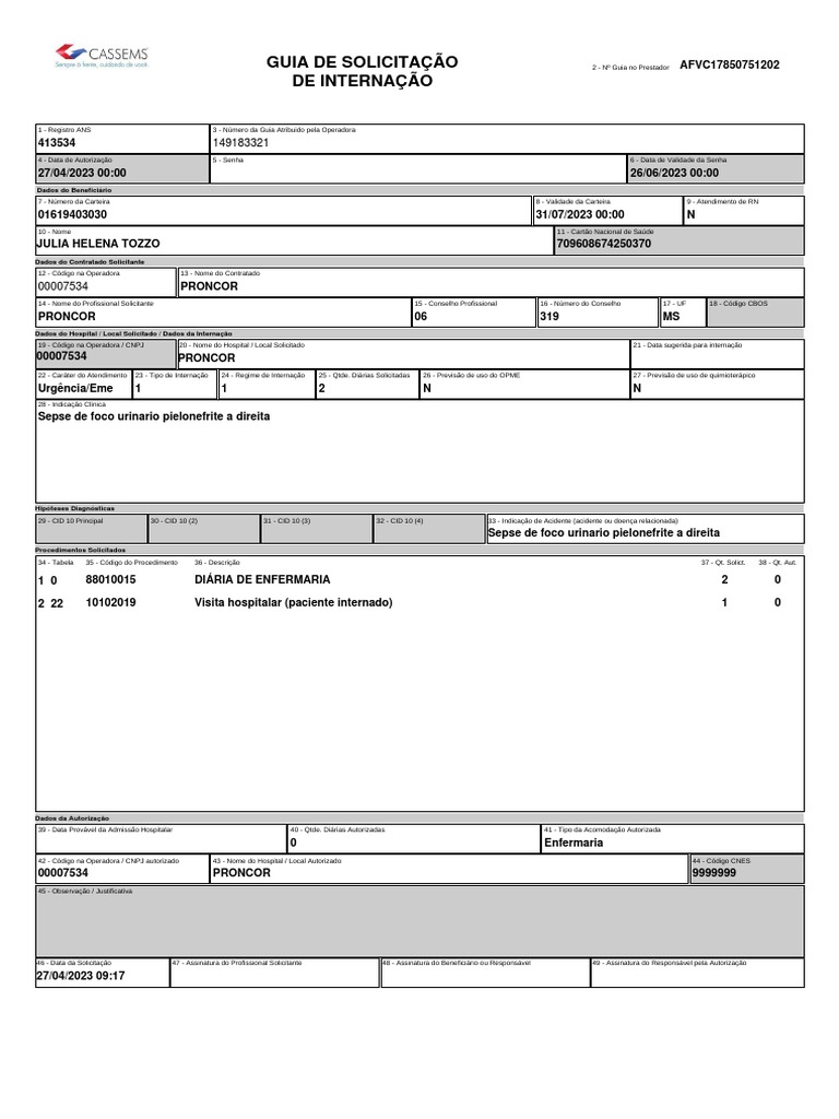 Relatorio - Guia - Internacao - 2023-04-27T092016.194.1 | PDF | Especialidades médicas | Remédio