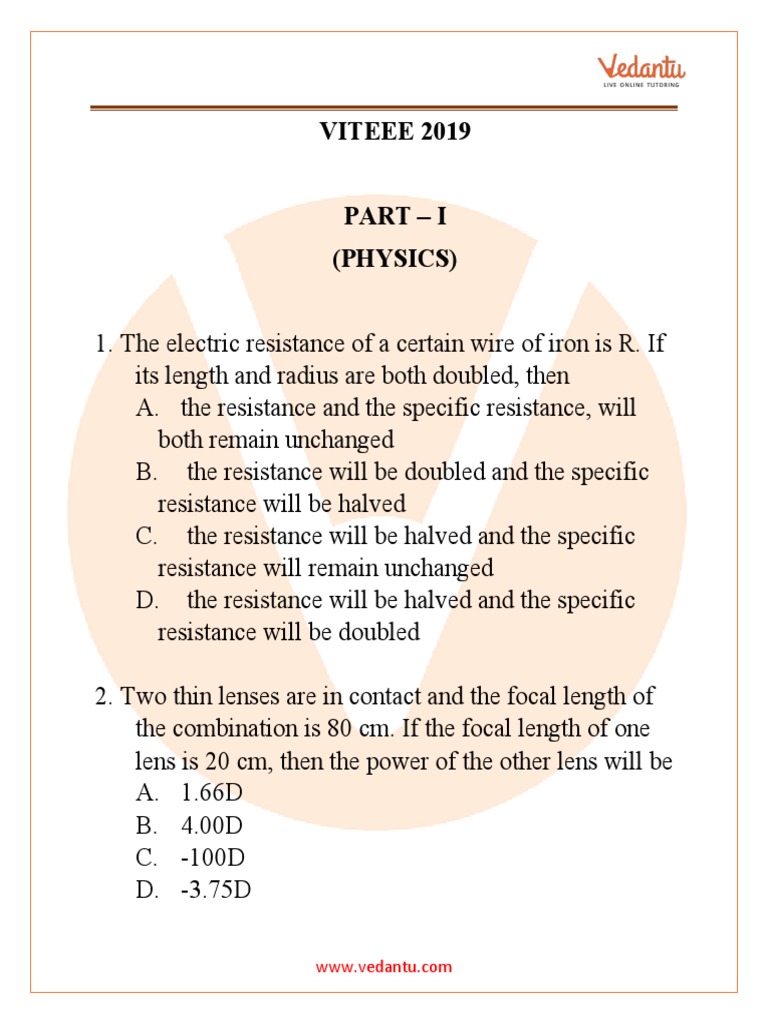 VITEEE Question Paper 2019 PDF Download | PDF | Radioactive Decay ...