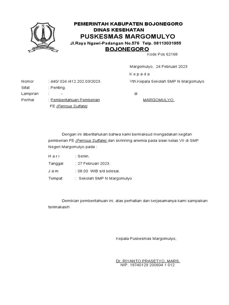 Surat Pemberitahuan SMP | PDF