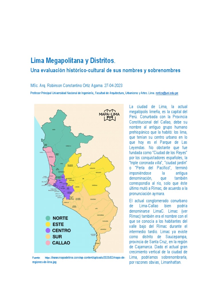 Distritos de Lima: Historia y Nombres | PDF | Perú