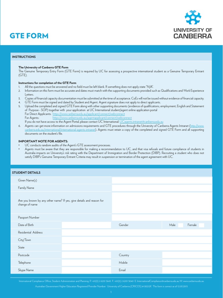 University of Canberra GTE Form Guide | PDF | Wellness