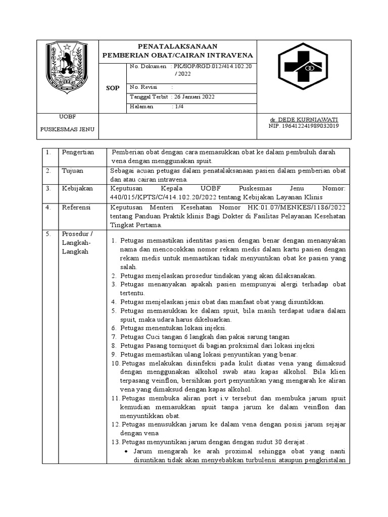 SOP Pemberian Obat IV | PDF