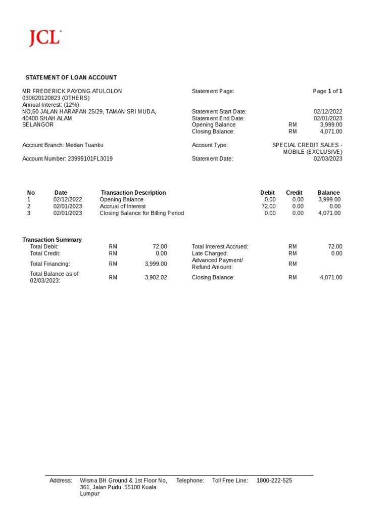 Statement of Loan Account | PDF