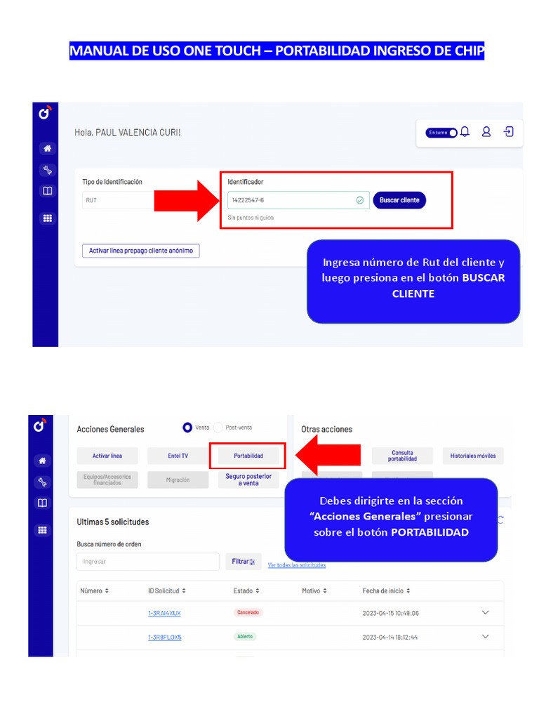 Manual One Touch Ingreso de Chip - Portabilidad | PDF | Teléfonos móviles | Telecomunicaciones