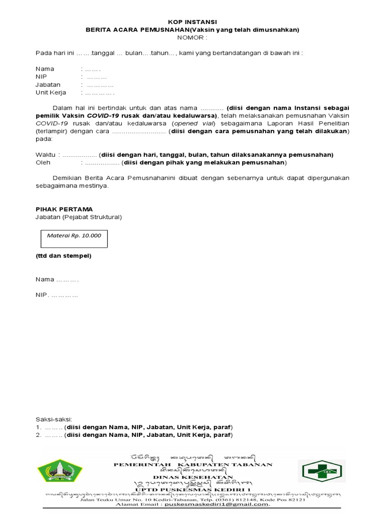 Format BAP (Vaksin Yang Telah Dimusnahkan) | PDF