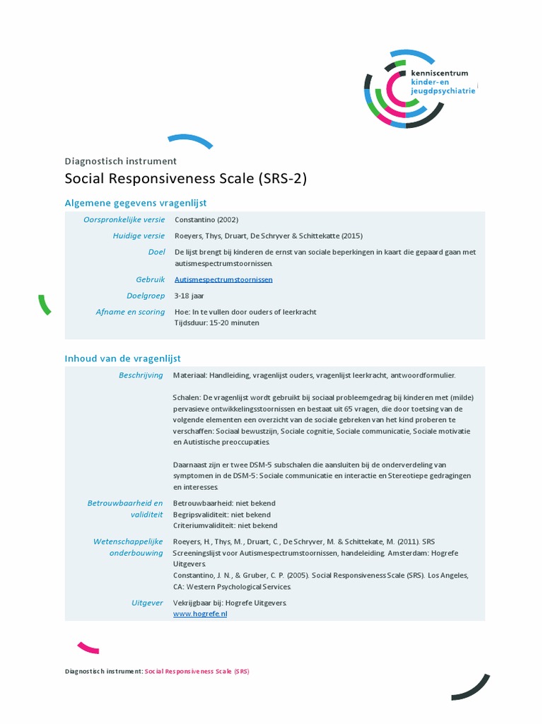 Social Responsiveness Scale (SRS-2) : Diagnostisch Instrument | PDF