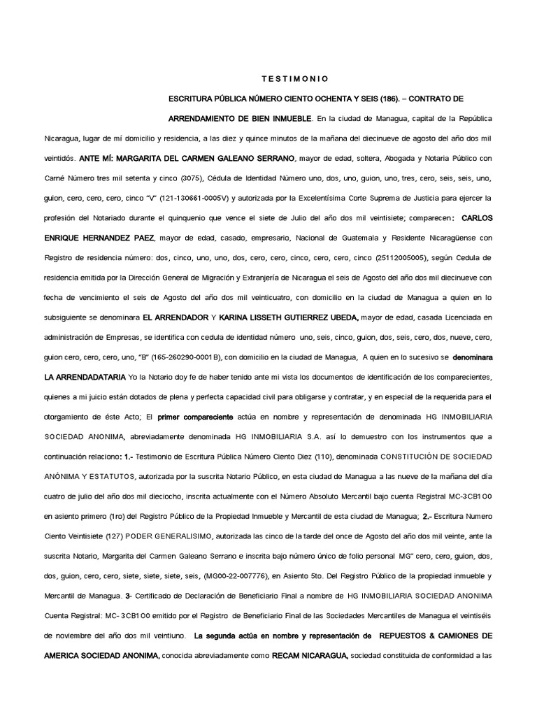 Escritura No. 186 | PDF | Ley común | Justicia