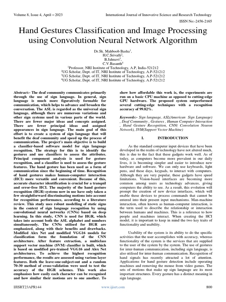 Hand Gestures Classification And Image Processing Using Convolution Neural Network Algorithm