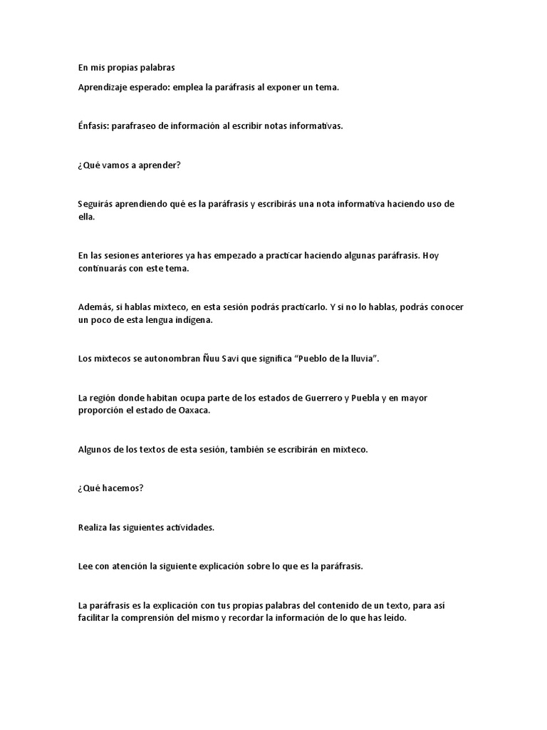 En Mis Propias Palabras | PDF