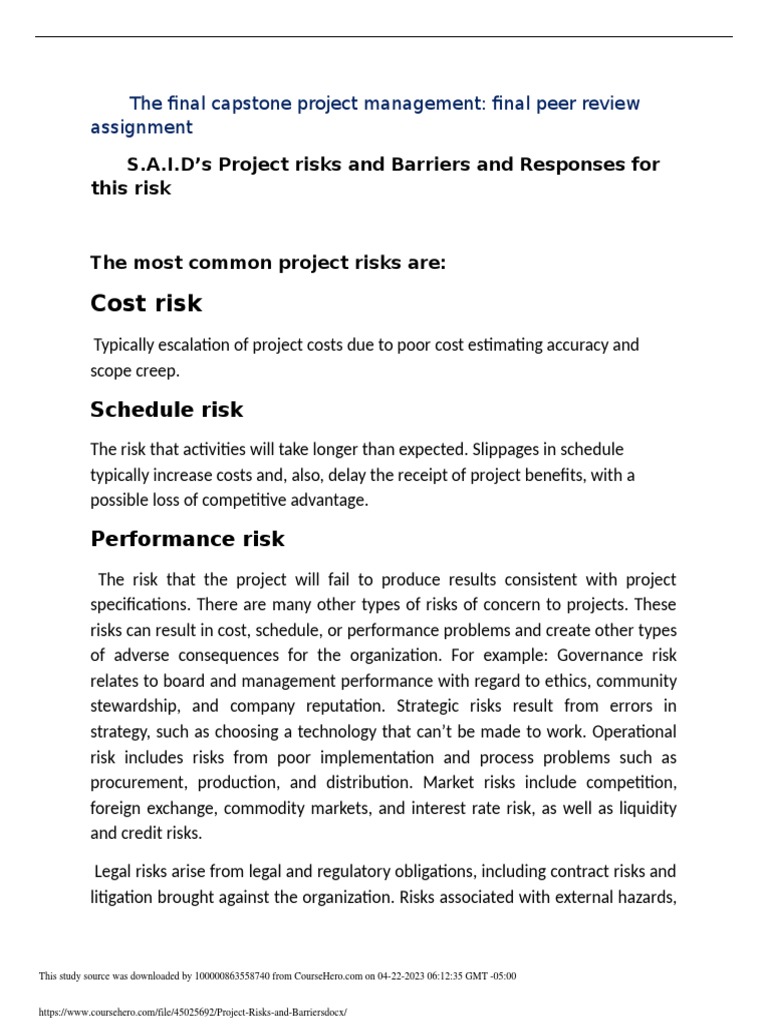 Project Risks and Barriers | PDF | Risk | Risk Management