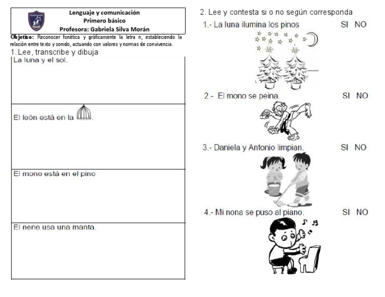 comprensión lectora de oraciones con n | PDF
