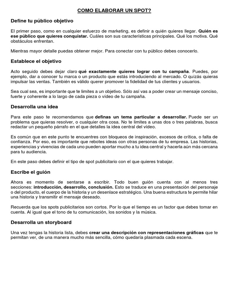 Como Elaborar Un Spot | PDF | Marketing