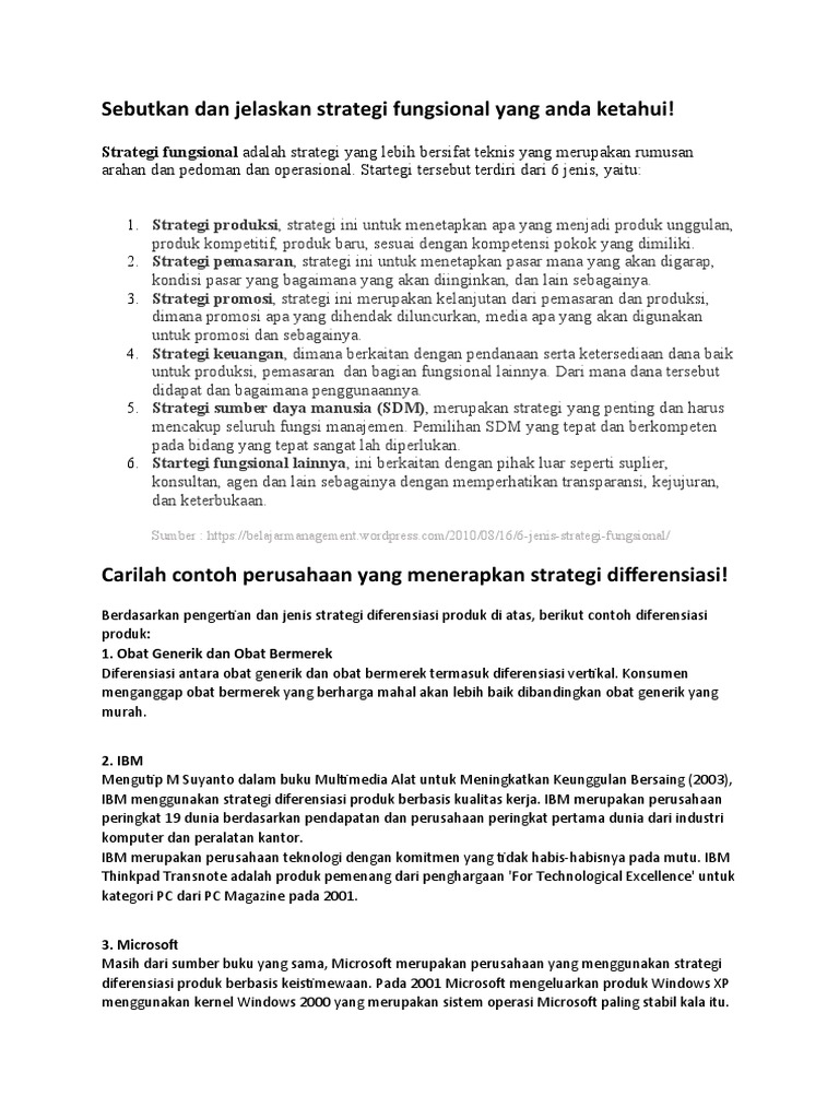 6 Strategi Fungsional dan Contoh Diferensiasi Produk | PDF