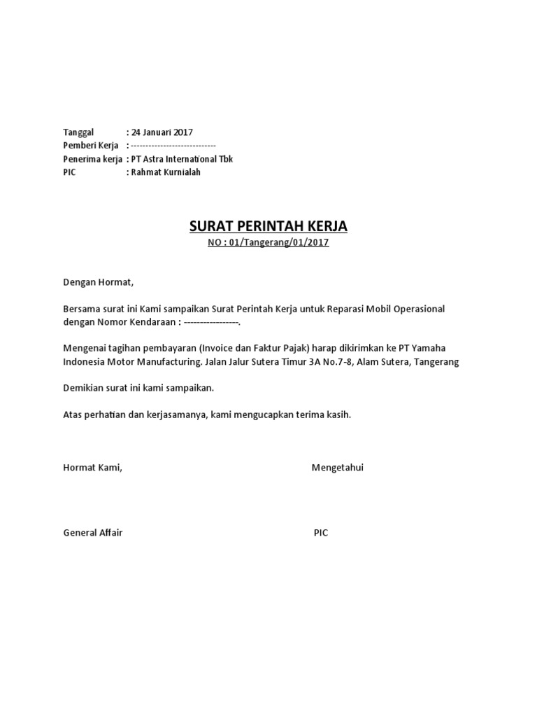 Template SPK Kendaraan | PDF