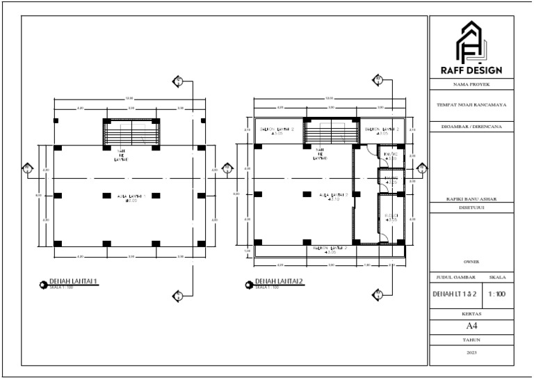 Denah Lantai 1 Denah Lantai 2 Denah LT 1 & 2 1: 100: Nama Proyek | PDF