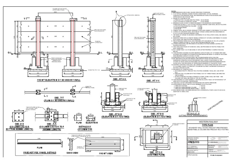 Approved Drawing of Boundary Wall | PDF | Precast Concrete | Concrete