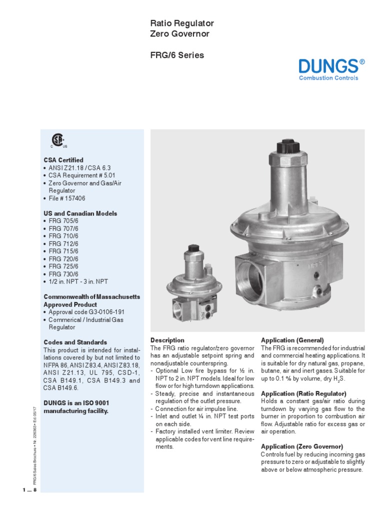 Ratio Regulator Zero Governor FRG/6 Series: CSA Certified | PDF | Gases ...