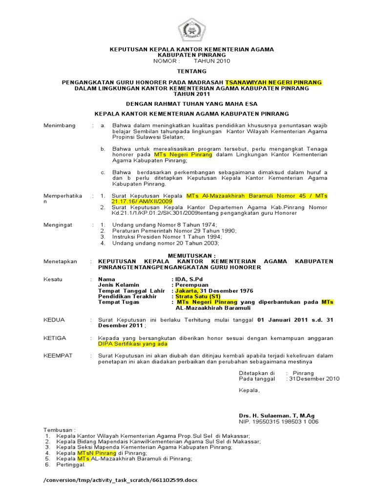 SK Kemenag MAU DI EDIT | PDF