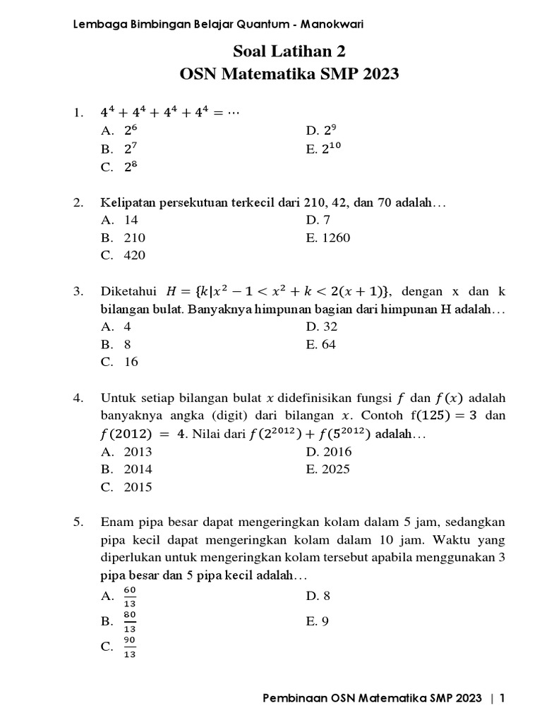 Soal Latihan 2 OSN Matematika SMP 2023 | PDF