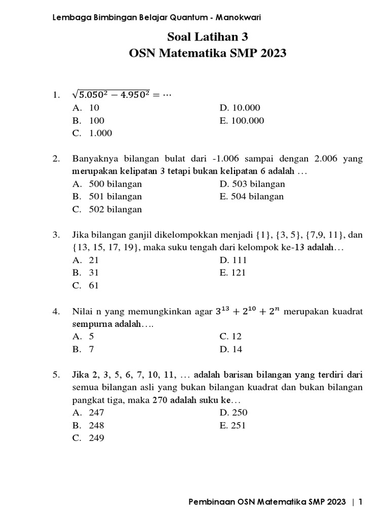 Soal Latihan 3 OSN Matematika SMP 2023 | PDF | Metode & Bahan Ajar