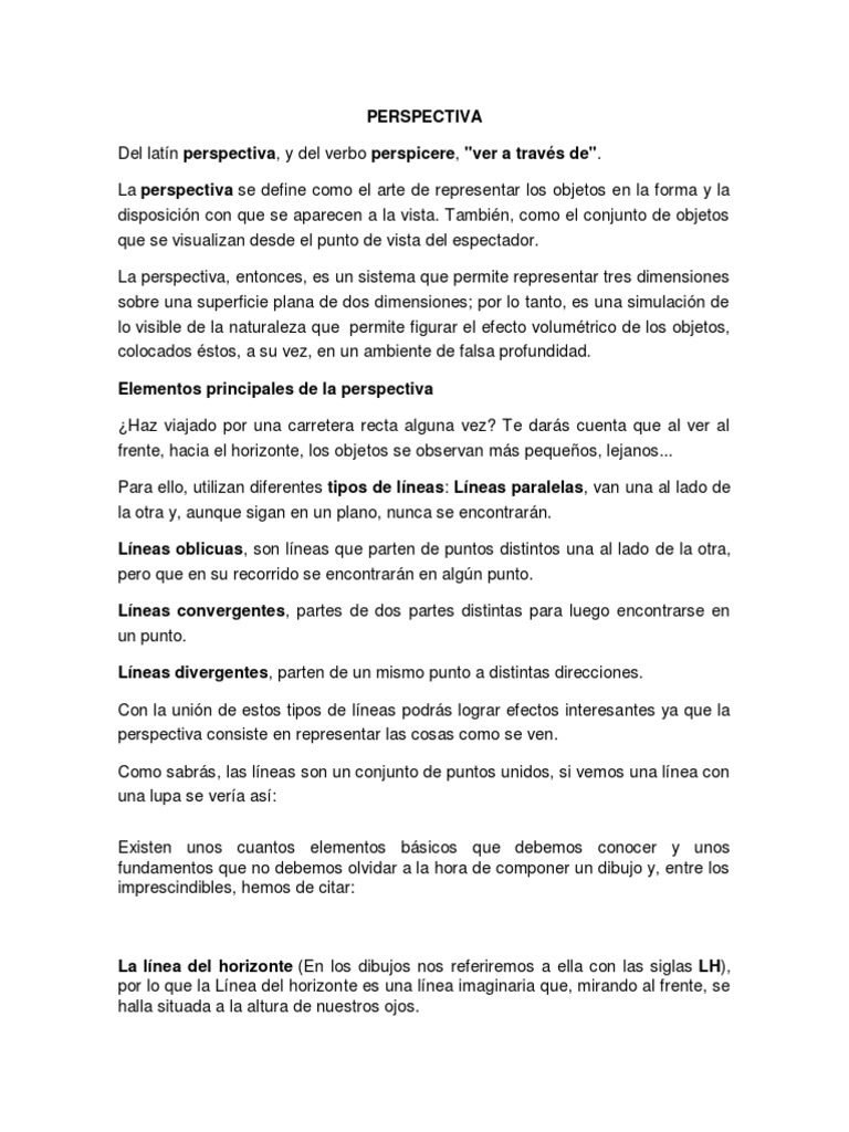 Tipos y Elementos de la Perspectiva | PDF | Perspectiva (Gráfica ...