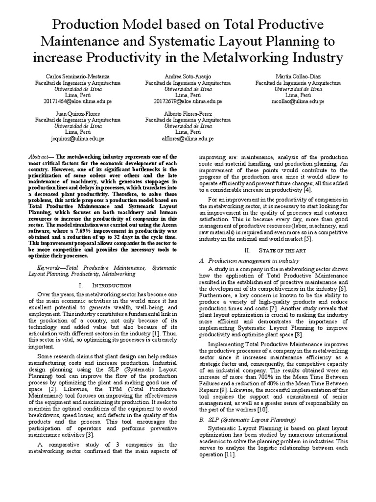 Production Model Based On Total Productive Maintenance and Systematic ...