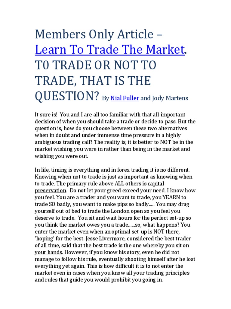Nial Fuller - To Trade or Not To Trade, That Is The Question | PDF ...