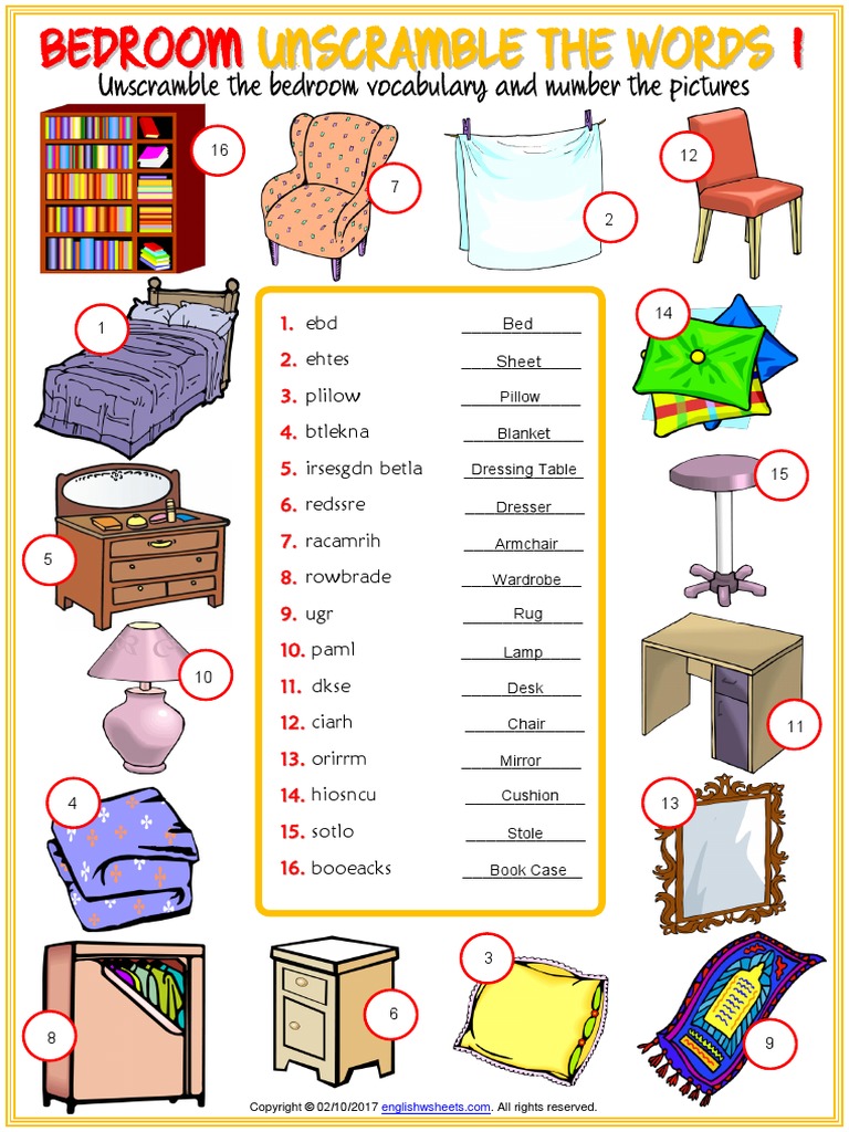 Bedroom Vocabulary | PDF | Bedroom | Furniture