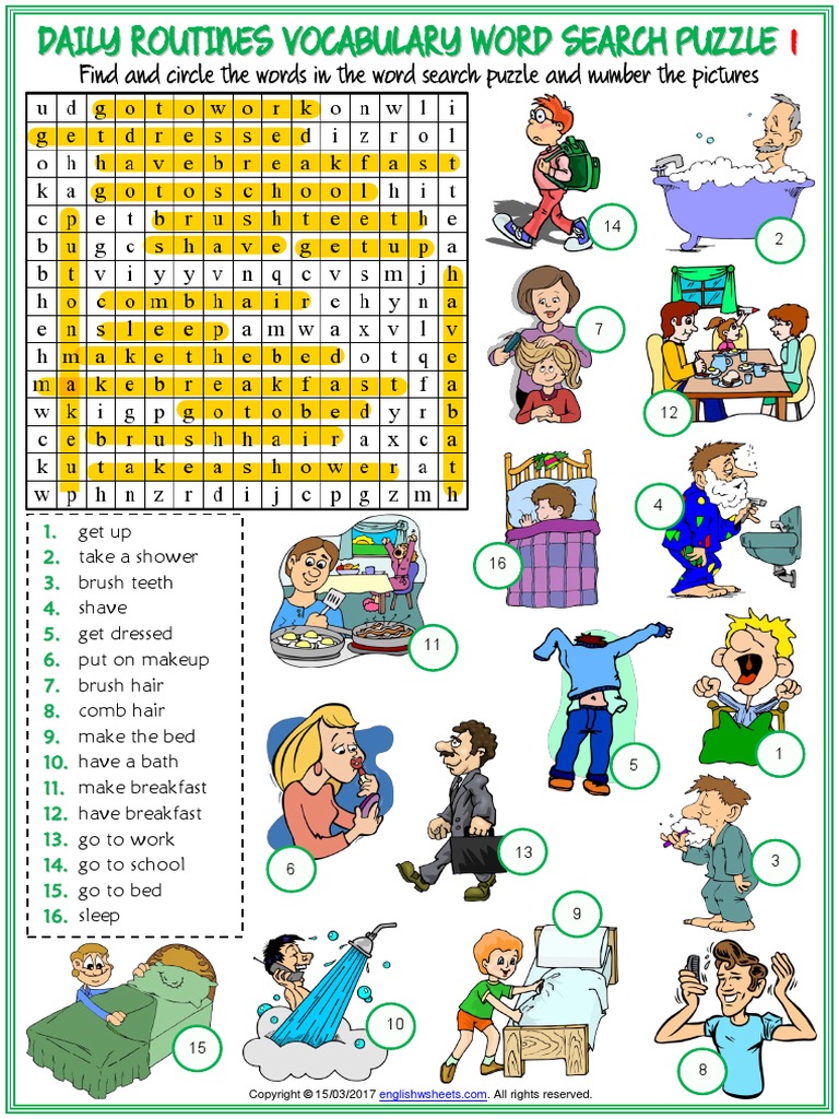 Daily Routine Resuelto | PDF | Word Search