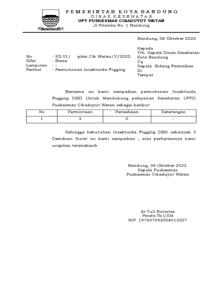 SURAT Permohonan FOGGING | PDF