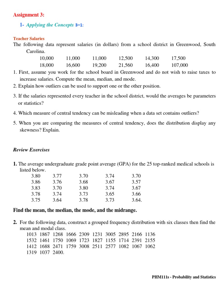 Assignment 3 | PDF | Mean | Median Assignment 3 | PDF | Mean | Median