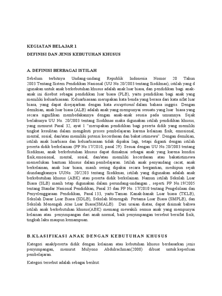 Pengantar Pendidikan ABK Modul 1 KB 1 | PDF