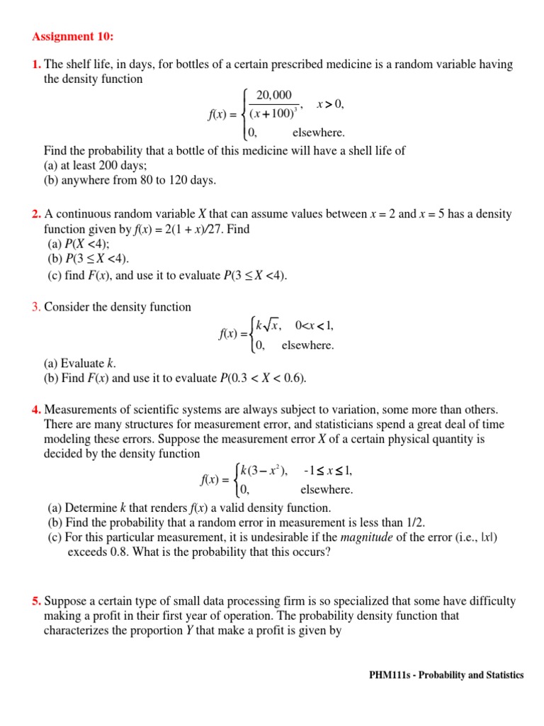 Assignment 10 | PDF | Probability Density Function | Probability Distribution