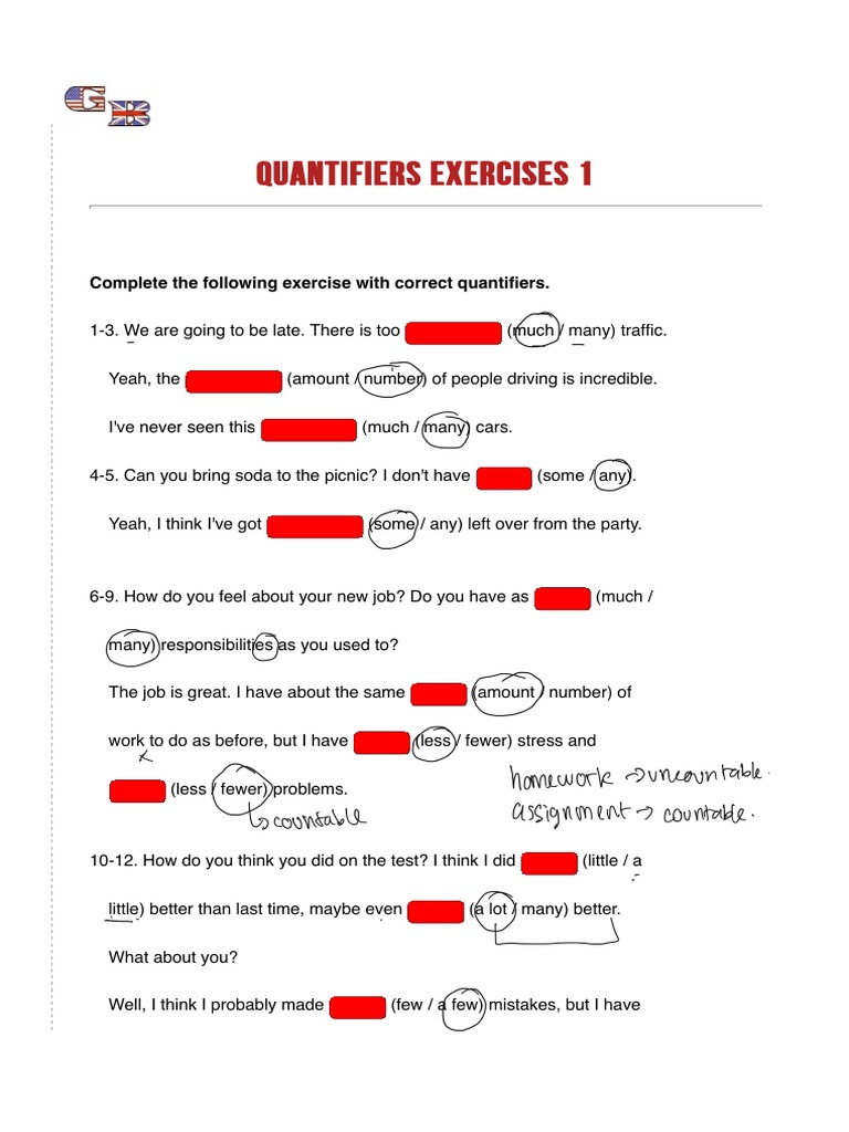 Quantifiers Exercises 1 - GrammarBank | PDF