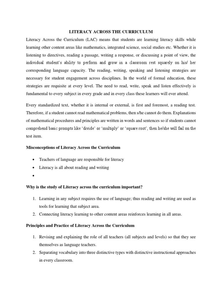 Developing Literacy Skills Across All Subject Areas: A Comprehensive ...