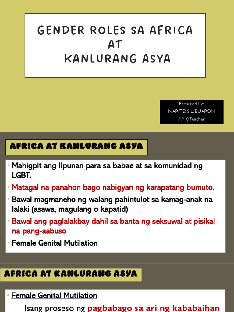 Aralin 2.1 Gender Roles Sa Africa at Kanlurang Africa - Discussion | PDF
