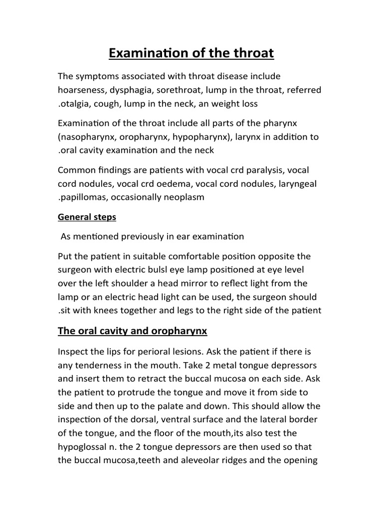 Examination of The Throat | PDF | Neck | Larynx