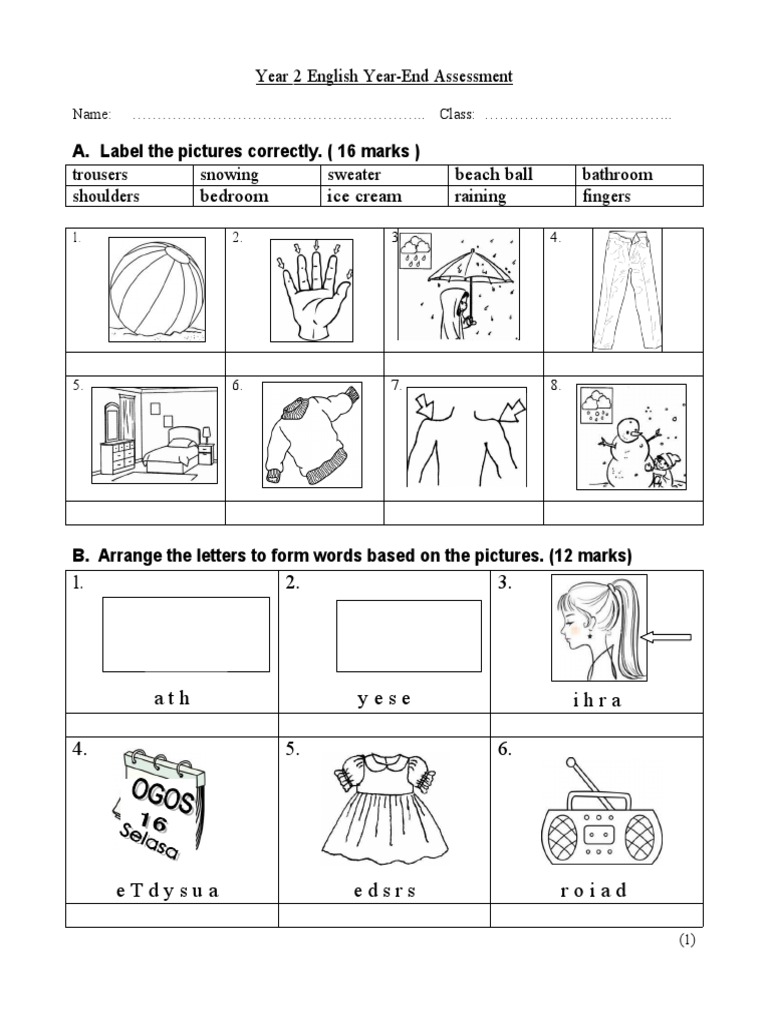 Year 2 English Yeaar-End Assessment | PDF