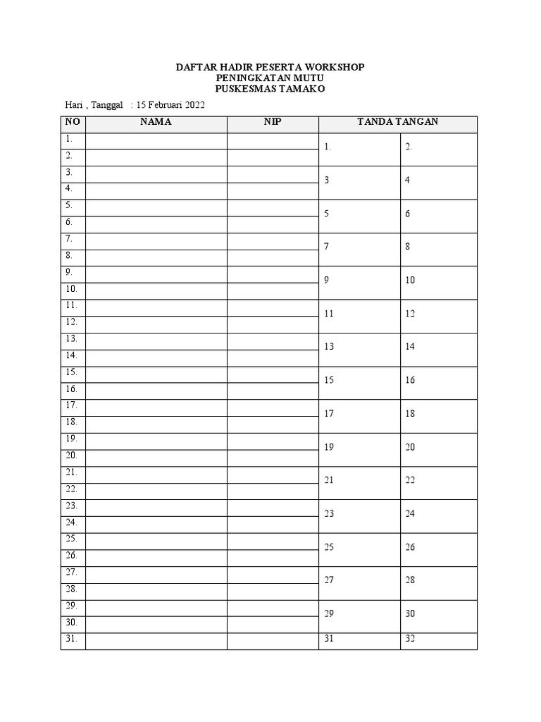 DAFTAR HADIR Workshop | PDF