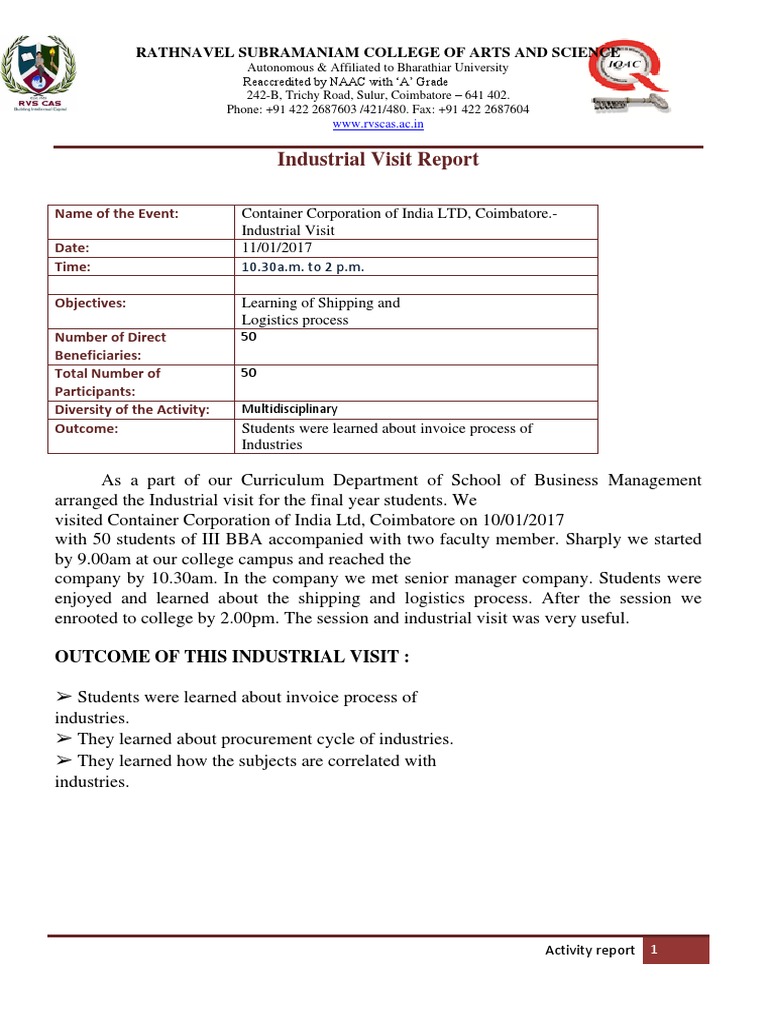 Industrial Visit Report | PDF | Curriculum