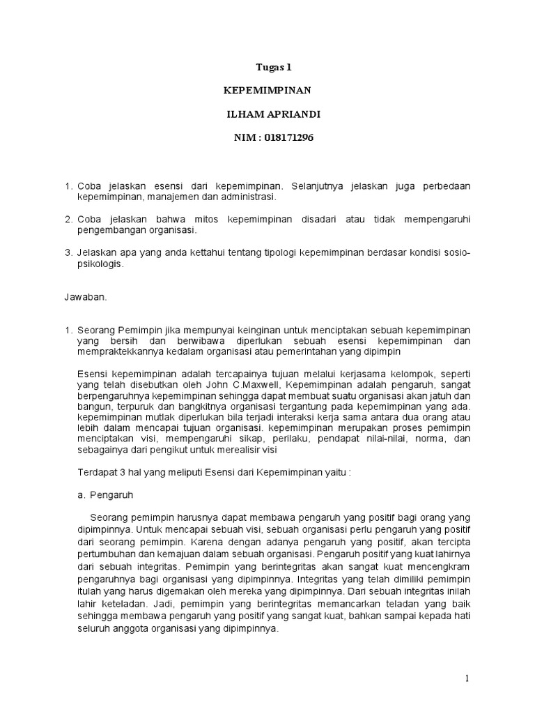 Tugas 1 ILHAM APRIANDI 018171296 | PDF
