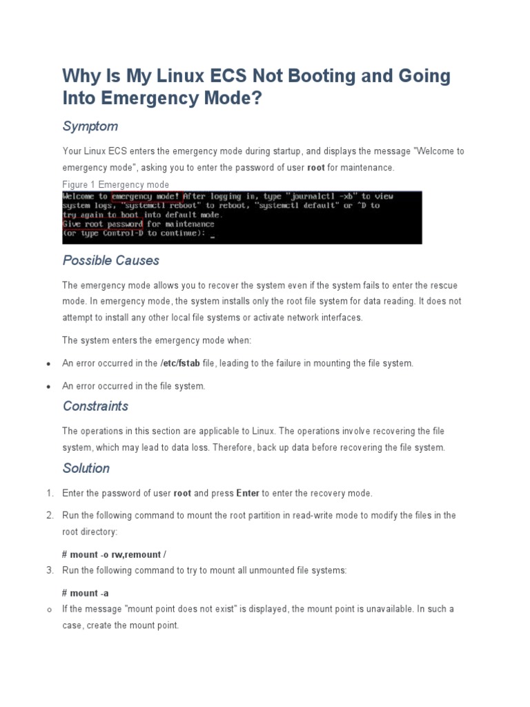 Why Is My Linux ECS Not Booting and Going Into Emergency Mode | PDF ... Why Is My Linux ECS Not Booting and Going Into Emergency Mode | PDF ...