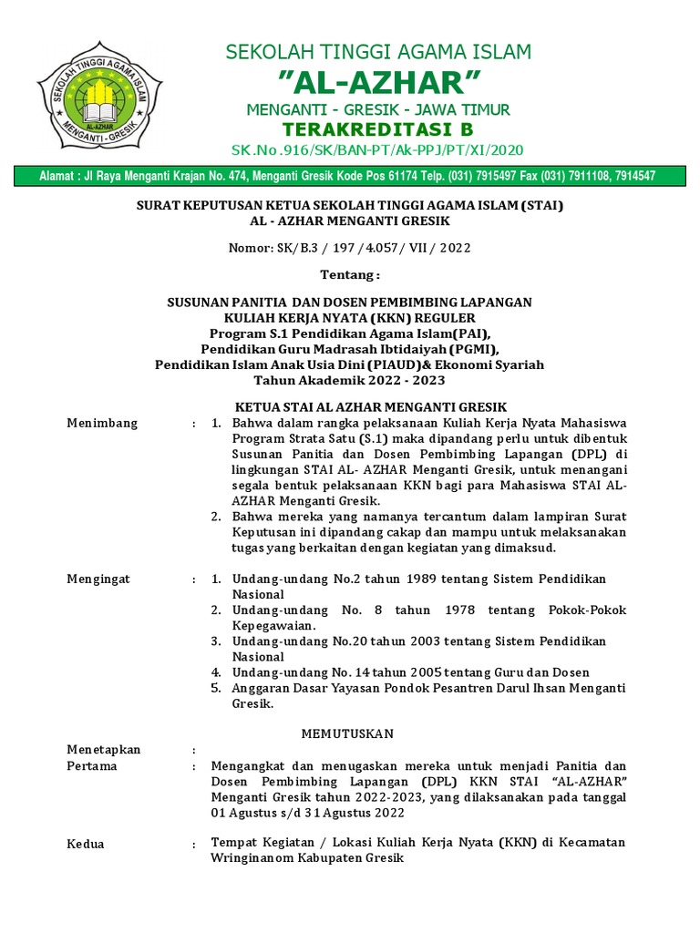 SK Panitia Dan Pembimbing KKN 22-23 | PDF