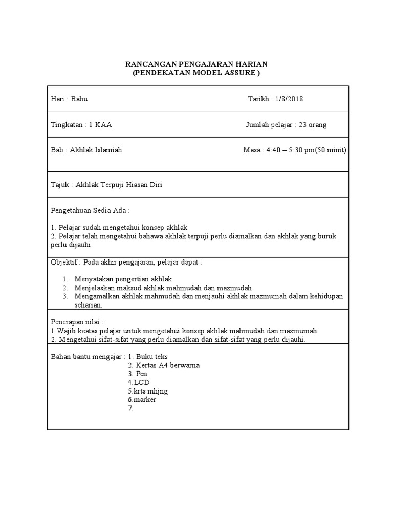 RPH Pai Akhlak M5 | PDF